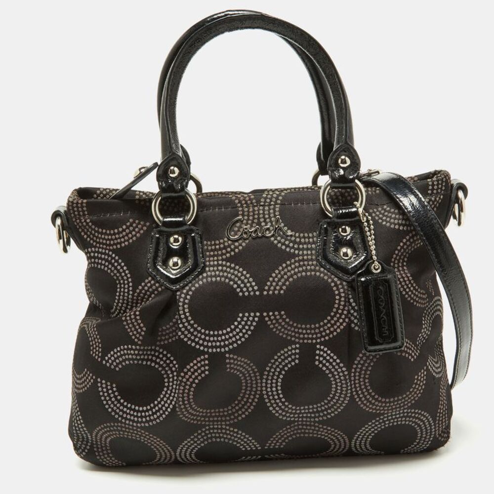 Coach Black Op Art Fabric And Patent Leather Sophia S… - Gem